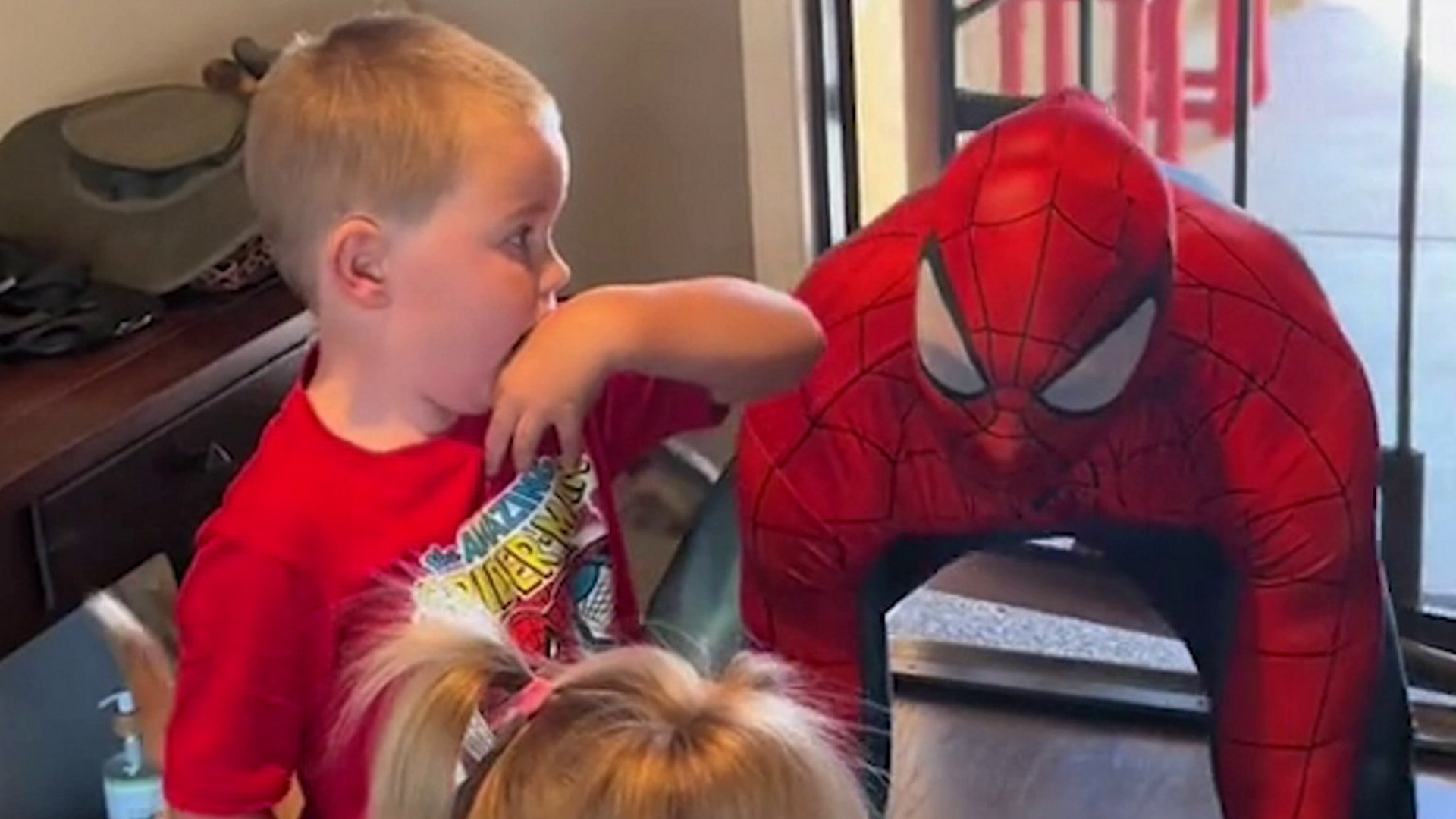 Spider-Man surprise visit goes wrong as toddler screams in fear
