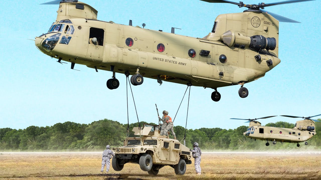 Skilled U.S. Pilots Airlift Armored Vehicles with Massive Helicopters