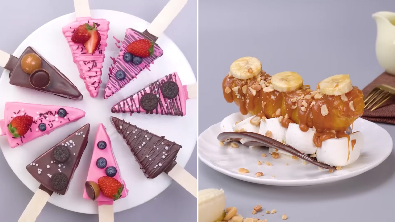 Slice & Drizzle 🍰🍌 | Cake Popsicles & Caramel Banana Delight