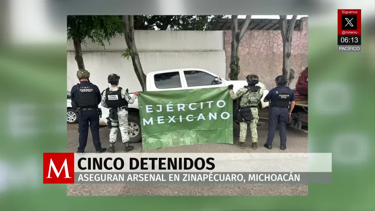 Detienen a cinco hombres y aseguran arsenal y vehículos en Zinapécuaro