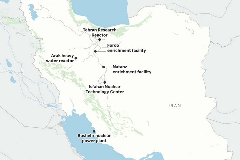 Map shows location of three secret Iranian nuclear facilities hit by US ...