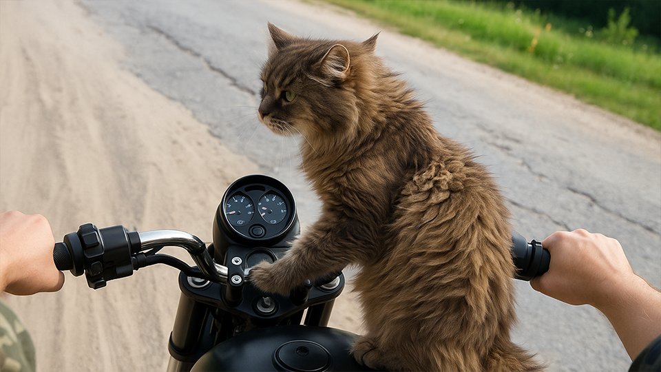 Cool Cat Rides a Motorcycle – Road Trip Like a Boss! 🐱🔥