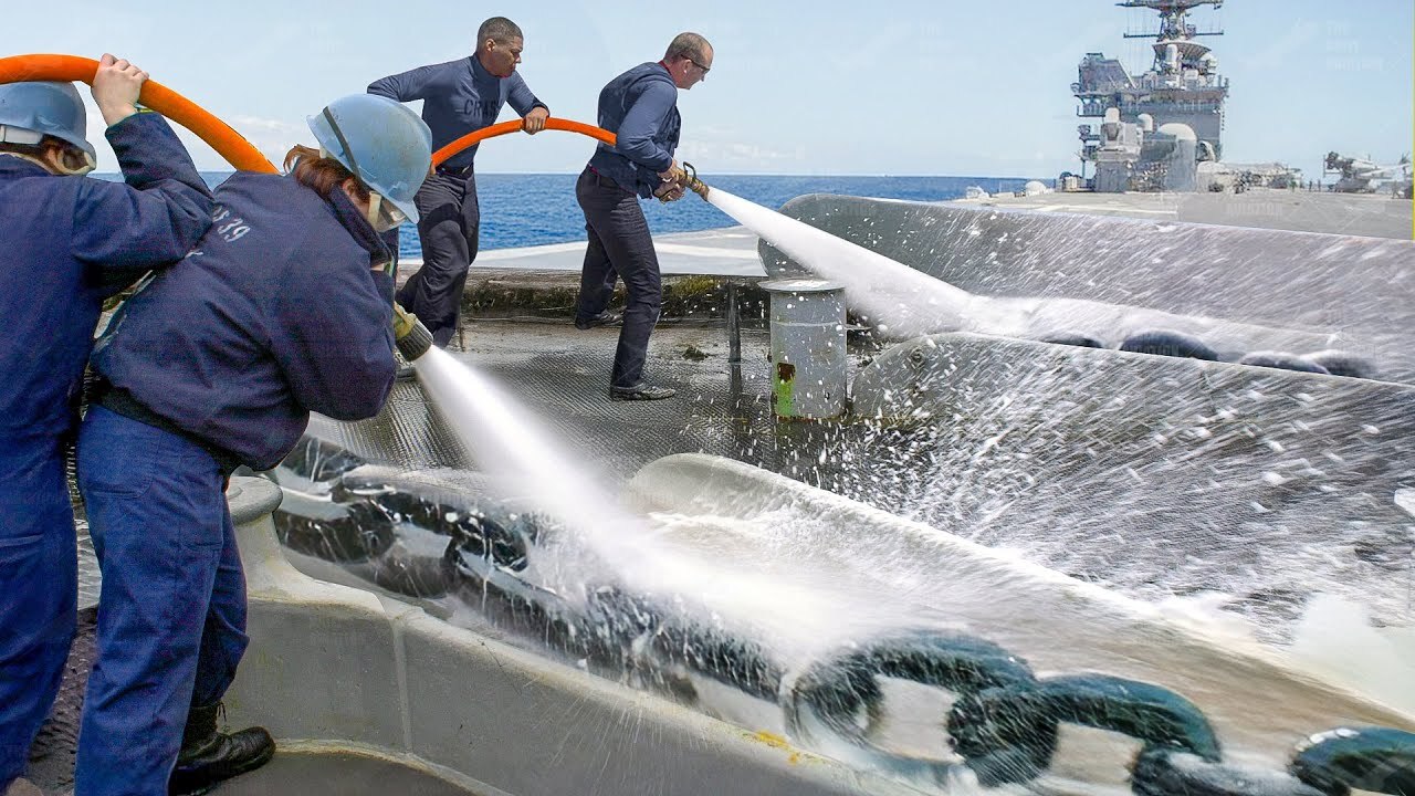 Extreme Job of Cleaning US Navy's Largest Anchor Chains