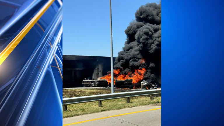 Video shows large tanker fire on Ohio interstate