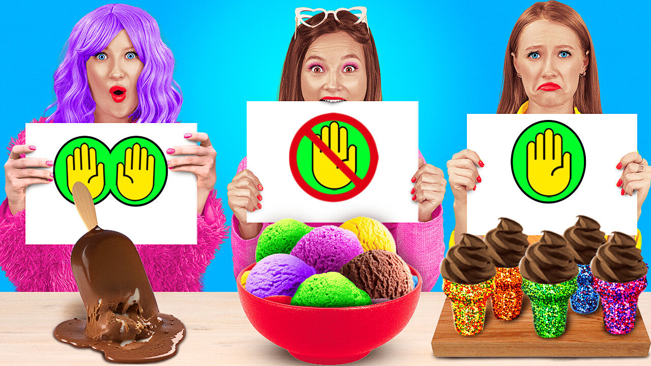 No hands VS One hand VS Two hands ICE CREAM CHALLENGE! Awesome Cooking ...