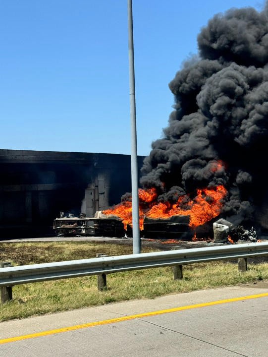 Video shows large tanker fire on Ohio interstate