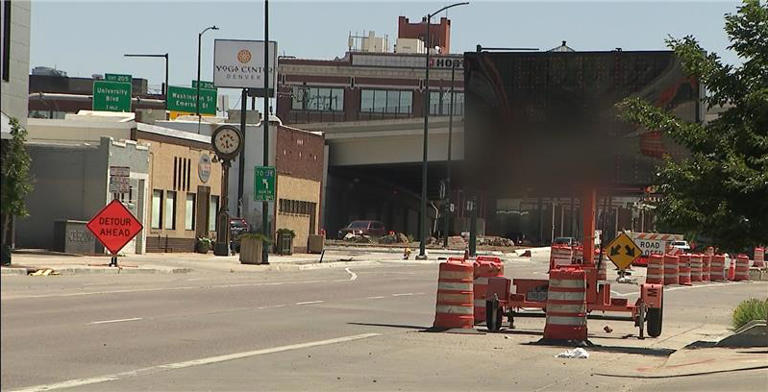 Anti-ICE slogan posted on construction sign in Denver