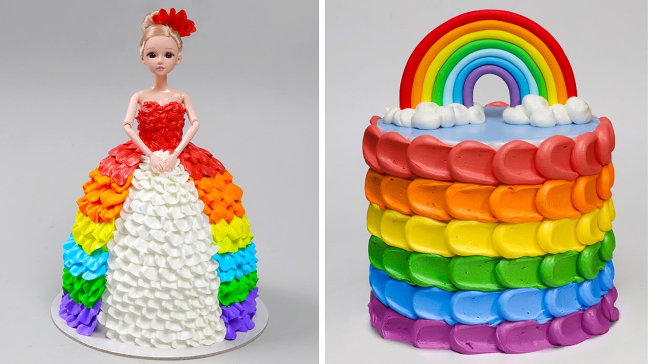 How to Make Satisfying Rainbow Cakes 🌈🎂 | Rainbow Doll Dress & Layer ...