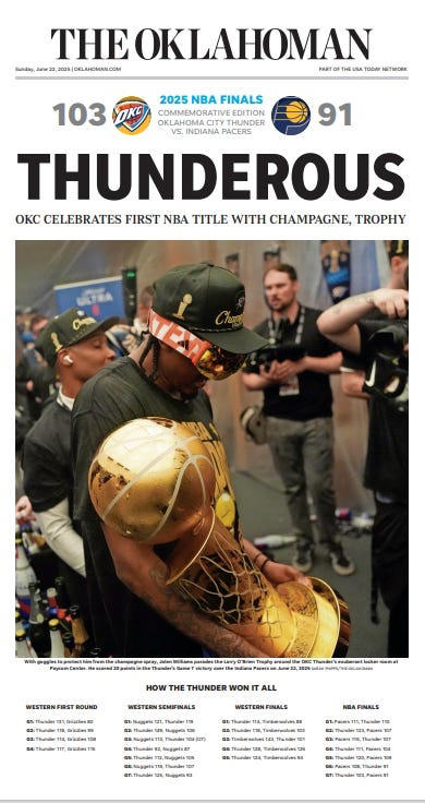 Celebrate Thunder's first NBA title with commemorative page prints ...