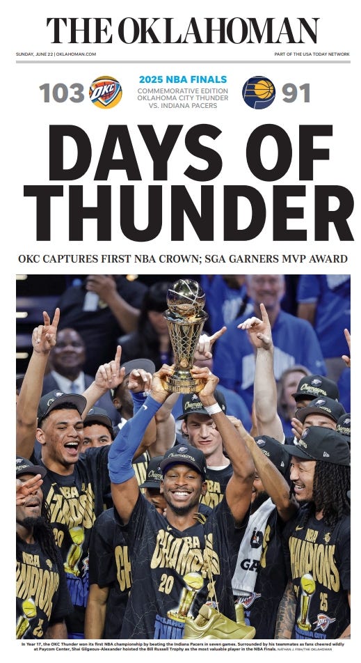 Celebrate Thunder's first NBA title with commemorative page prints ...
