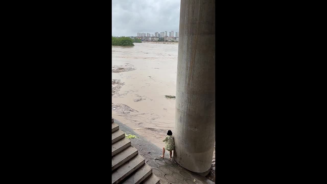 Woman fishes dog out of raging floodwater in China