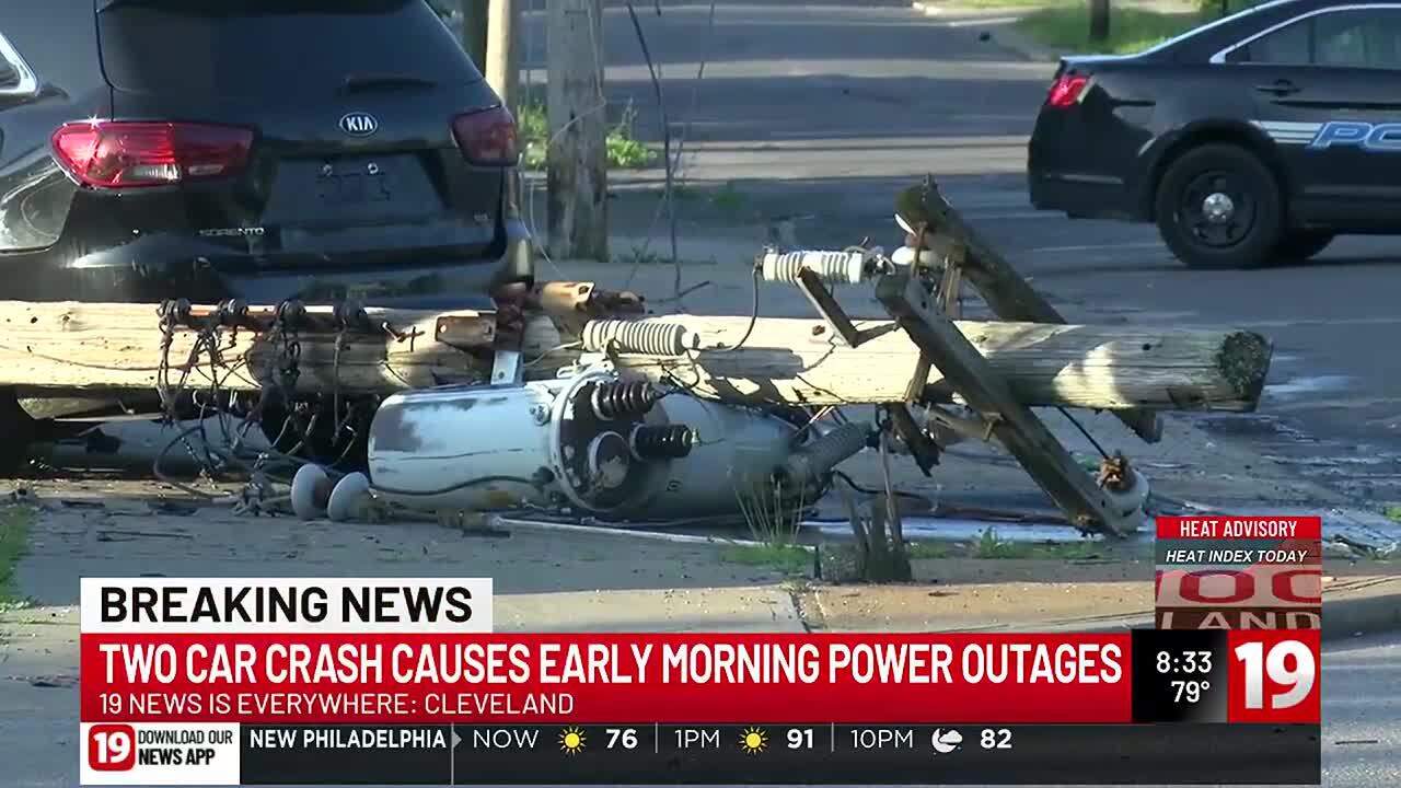 Two-car crash in Cleveland prompts power outages