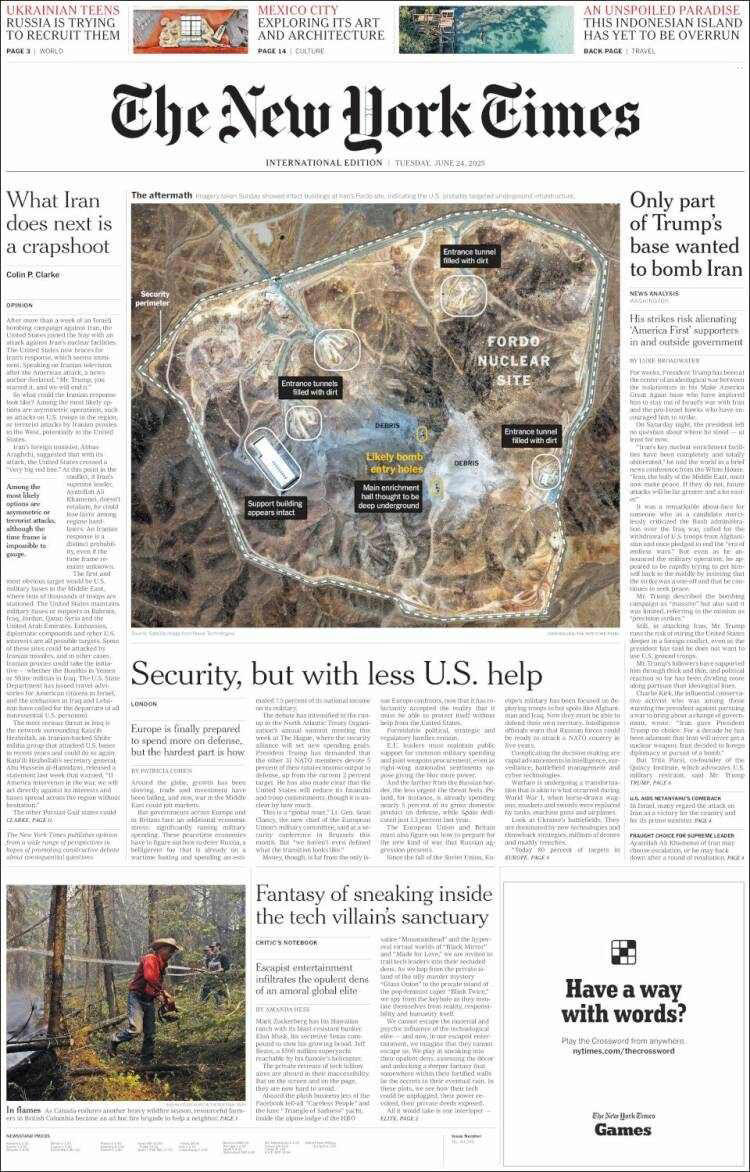 Newspaper headlines from around the world – Tuesday, 24 June 2025