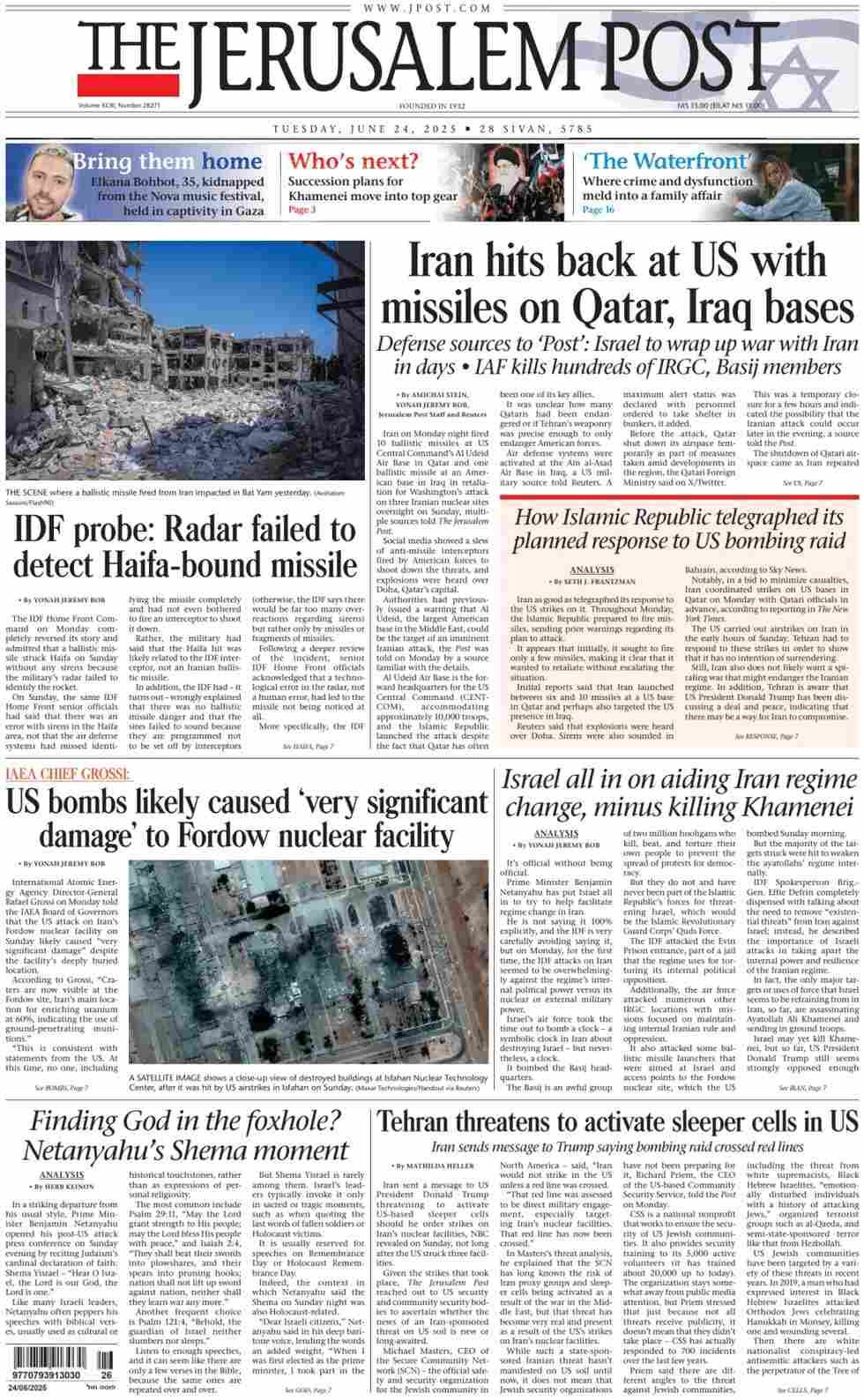 Newspaper headlines from around the world – Tuesday, 24 June 2025