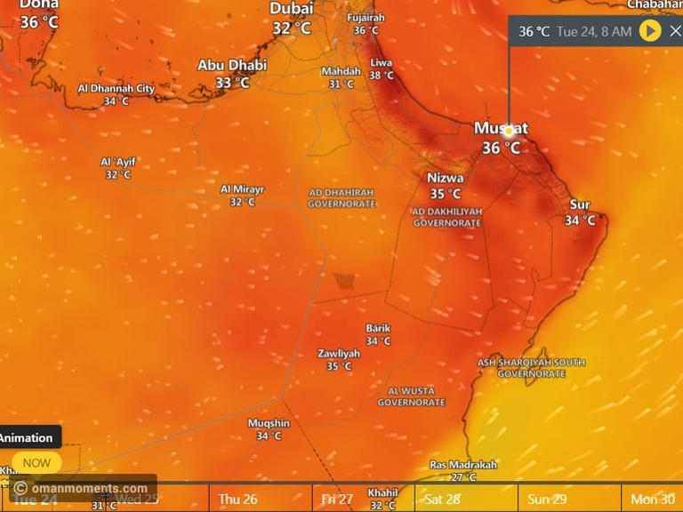 Sunny with High of 42°C: Muscat, Oman Weather June 24, 2025