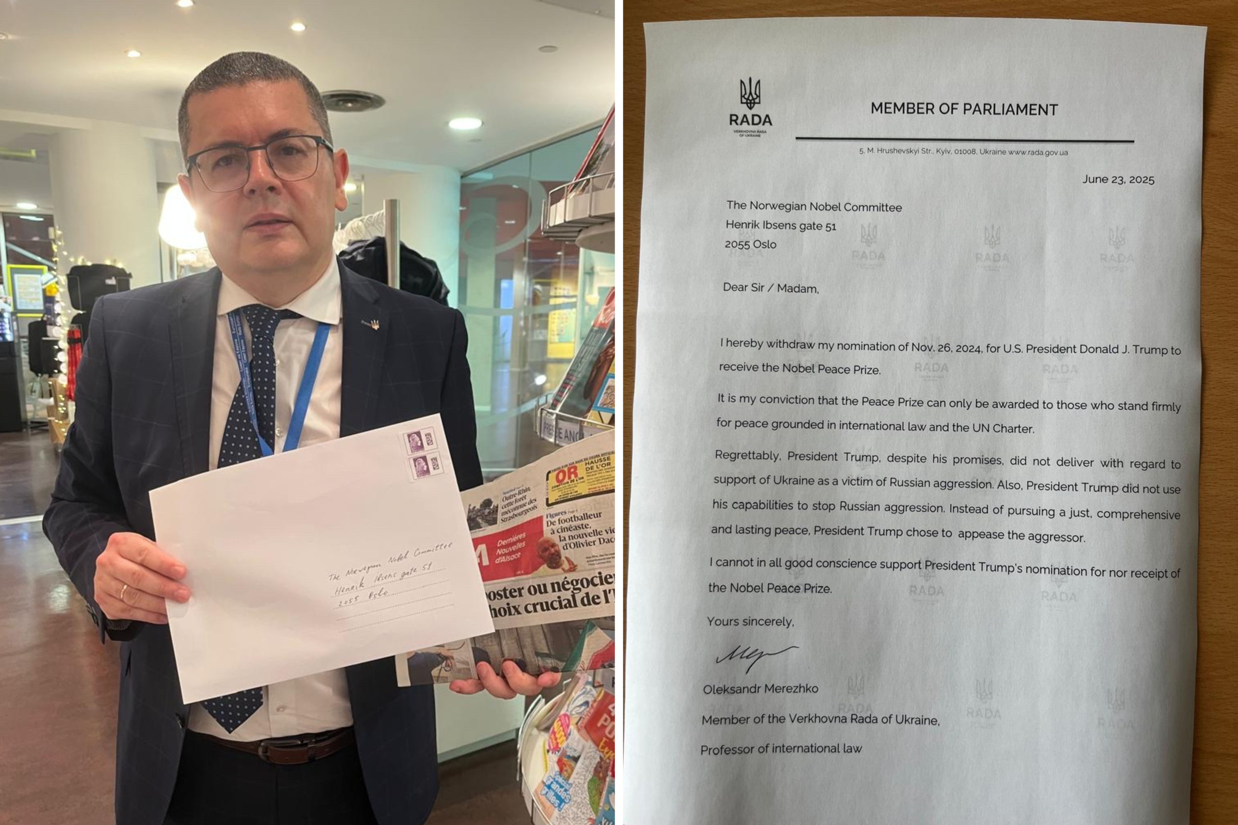 Donald Trump Nobel Peace Prize nomination withdrawn