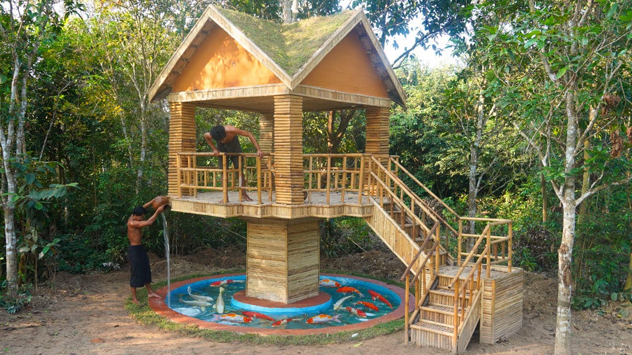 65 Days Building a Bamboo Treehouse with Fish Pond – Part 1