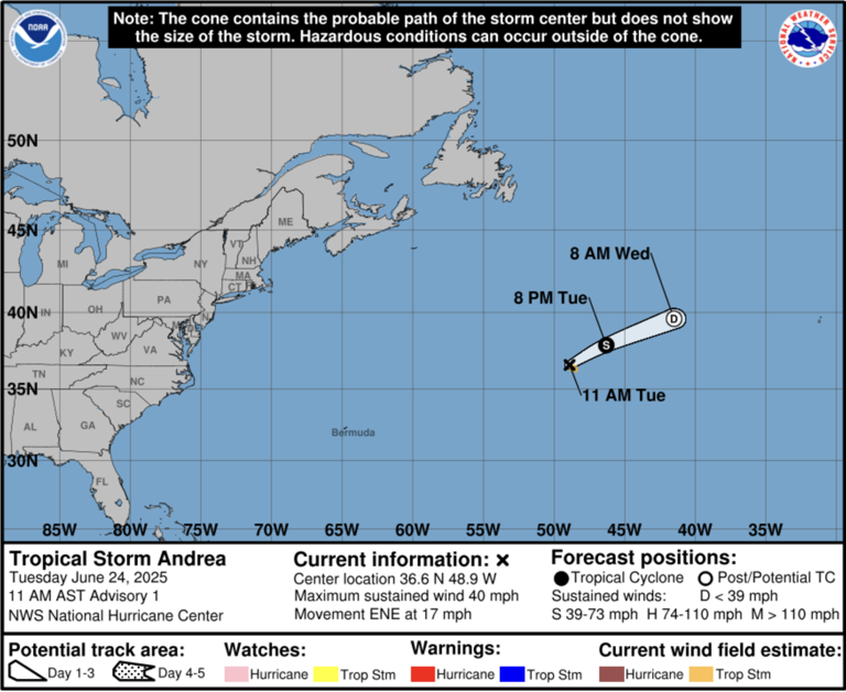 Tropical Storm Andrea tracker: 1st named storm of the 2025 season forms ...