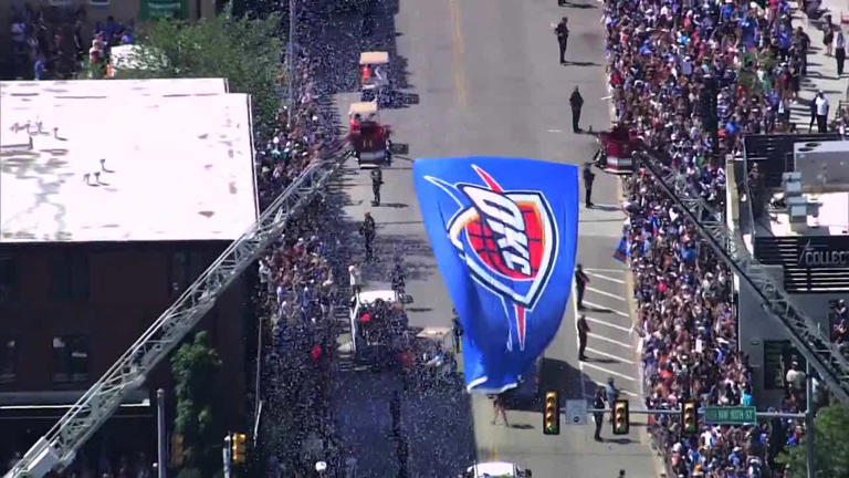 Sky 5 shows Thunder player and fan fun during championship parade in ...
