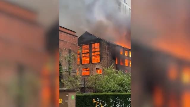 Hotspur Press fire: Orange flames and black smoke engulf Manchester’s ...