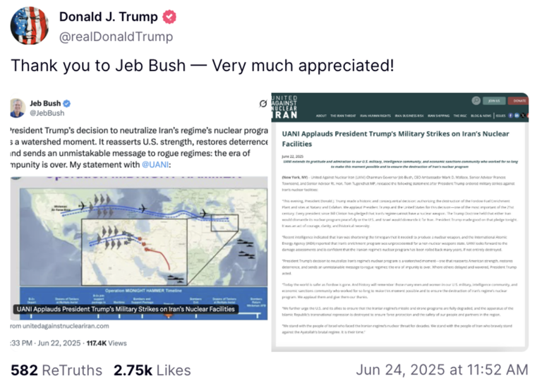 Full Circle: Trump Thanks Jeb Bush for Support on Iran Bombing