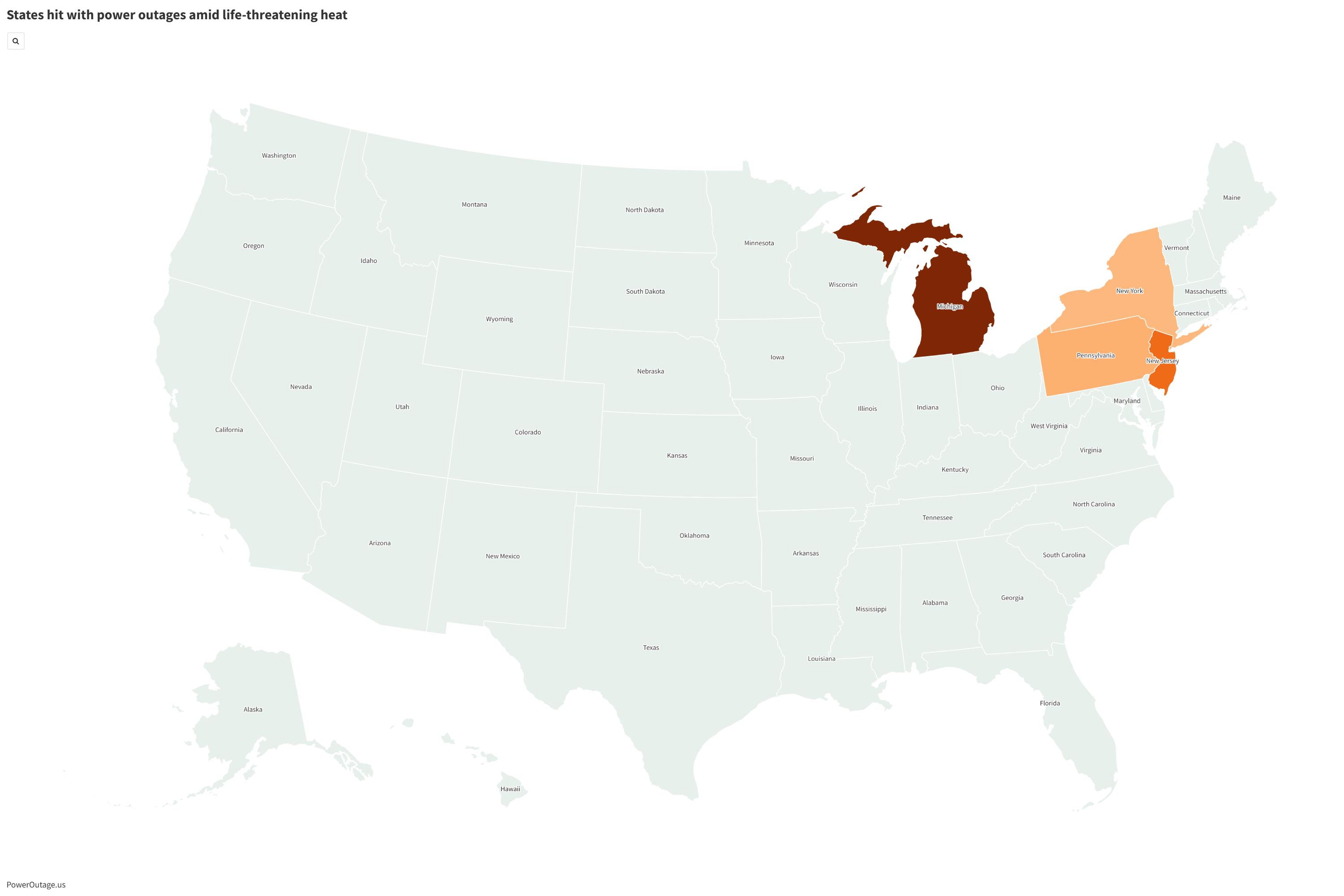 Map shows where power outages have spread amid life-threatening heat