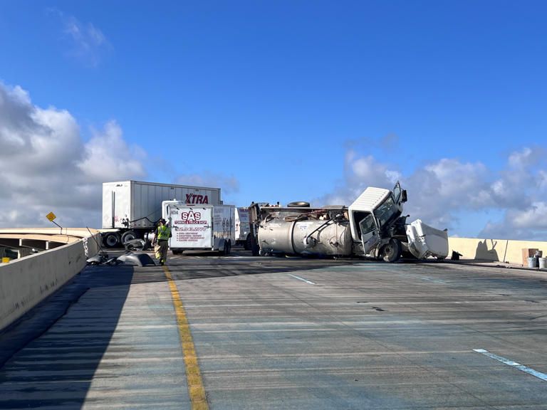 Two truck rollover crash causes ramp closure on I-35 near Austin