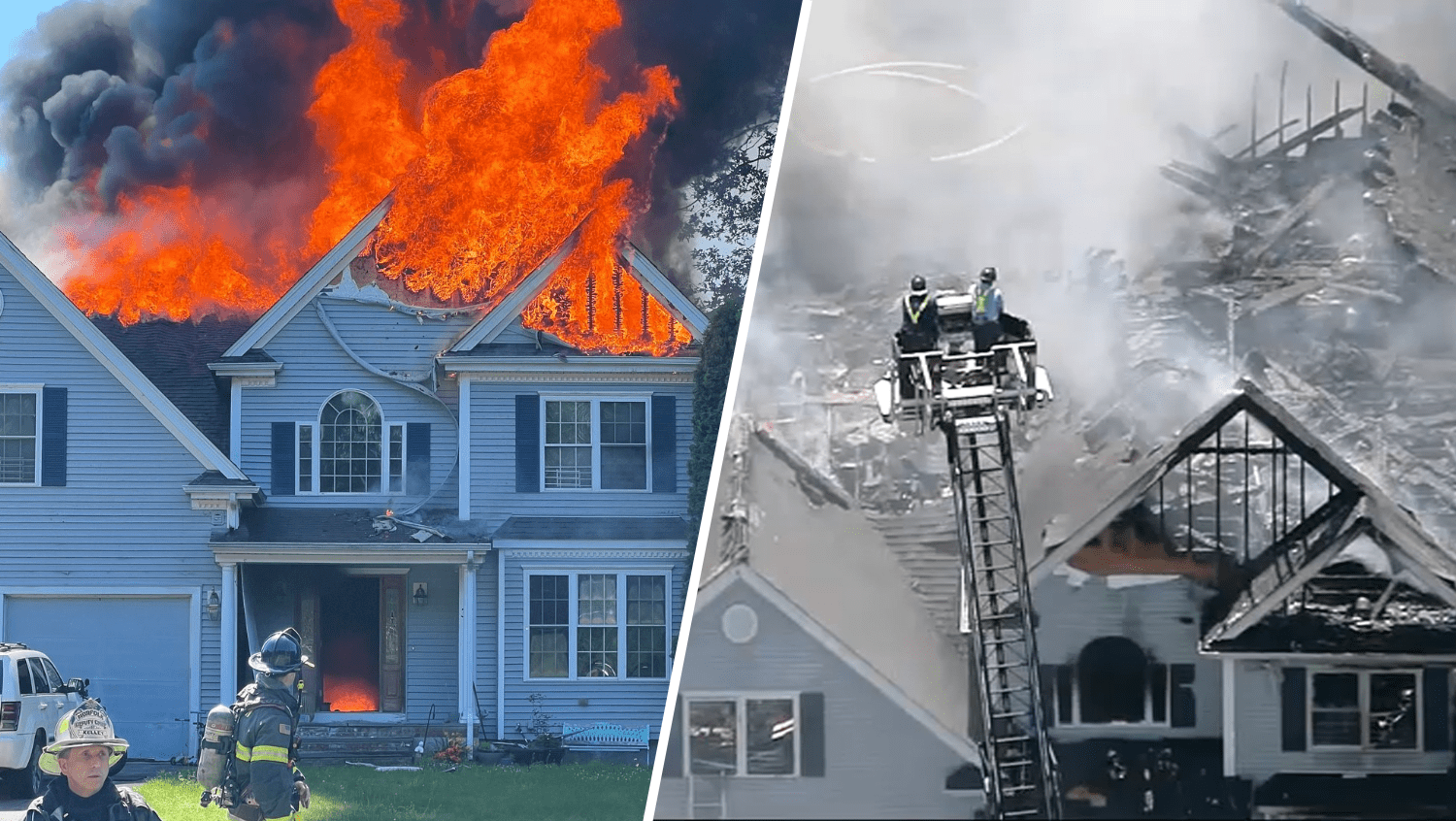 Two firefighters suffer from heat exhaustion while battling large house ...