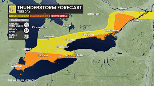 Watching a funnel cloud risk with Tuesday's storms in southern Ontario