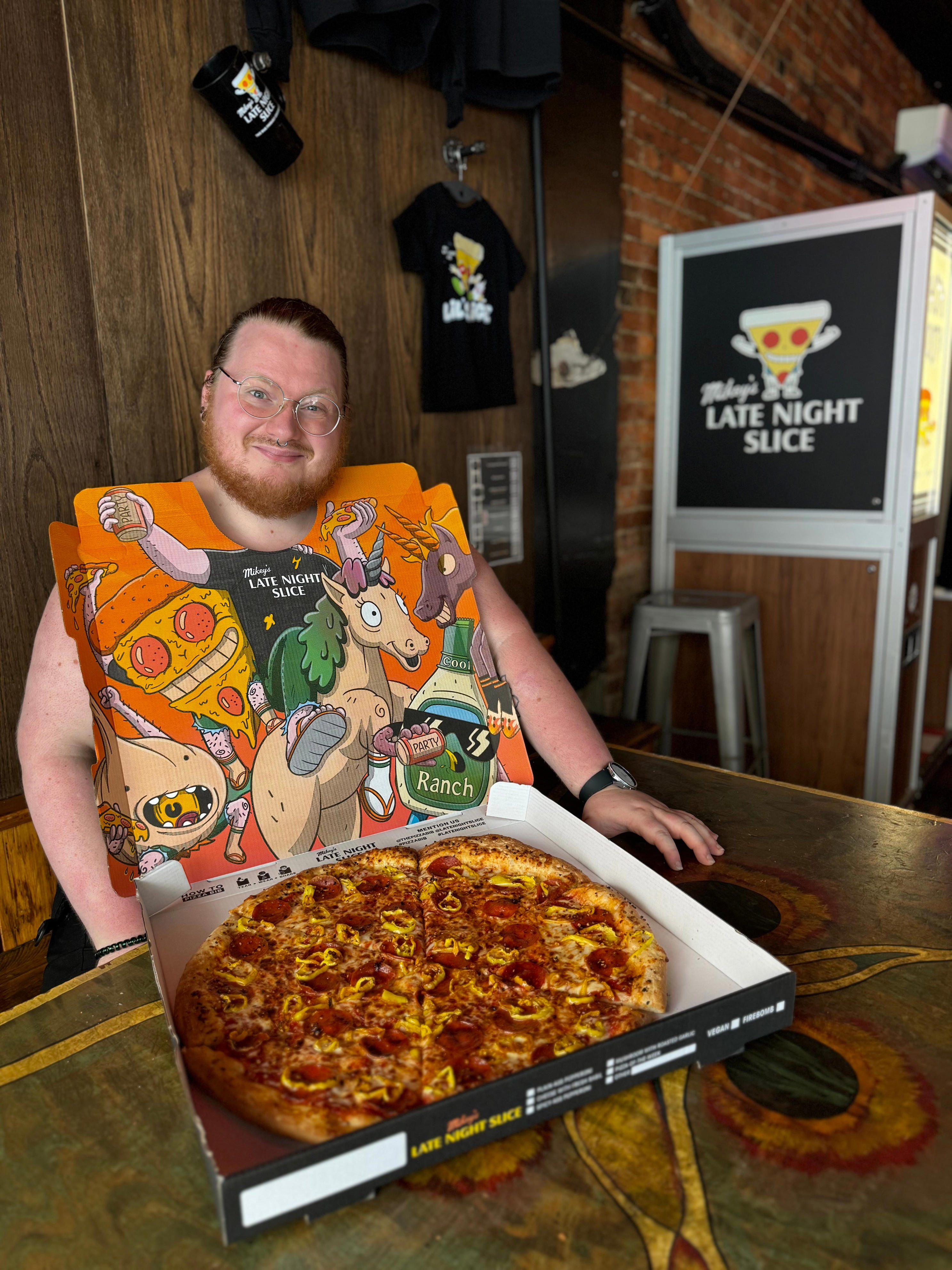 Mikey's Late Night Slice launches colorful pizza-box bibs
