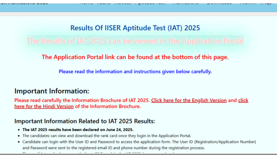 IAT 2025 Result announced, direct link to check IISER Aptitude Test ranks