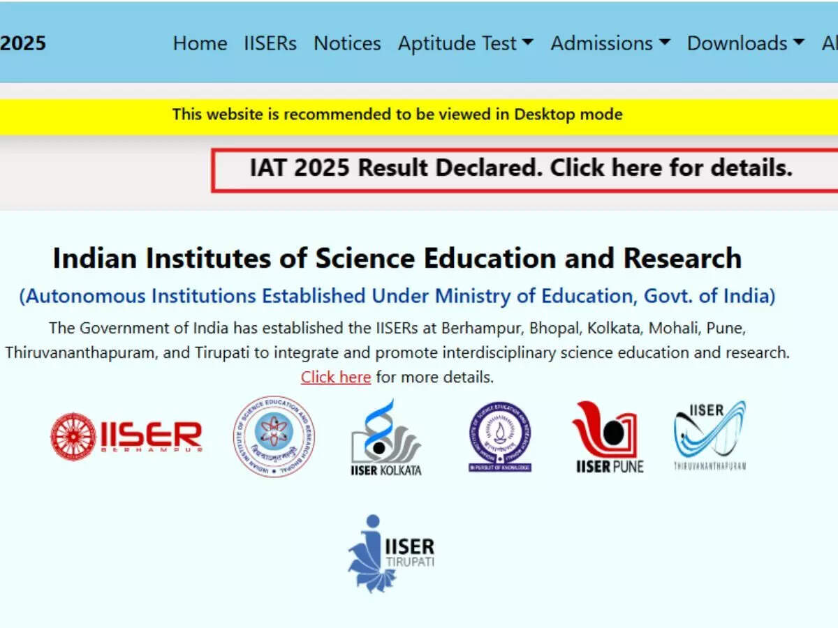 IISER IAT 2025 result declared at iiseradmission.in: Check how to ...