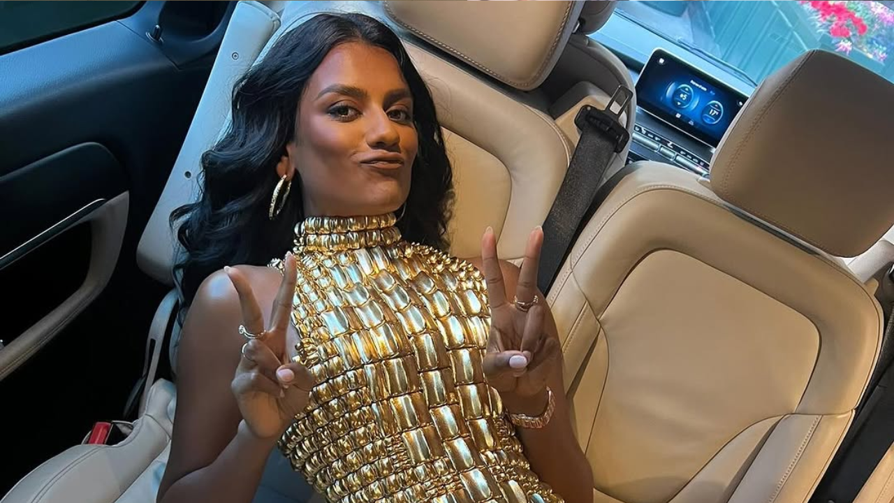Indian-origin Simone Ashley gets a closet reset with her gilded golden ...