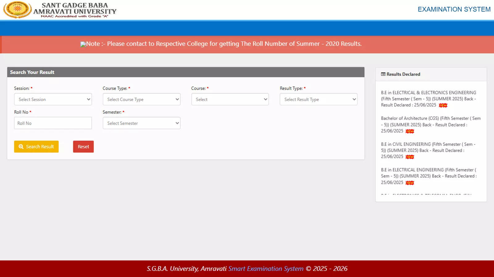 SGBA University results 2025 for various exams announced at sgbau.ac.in