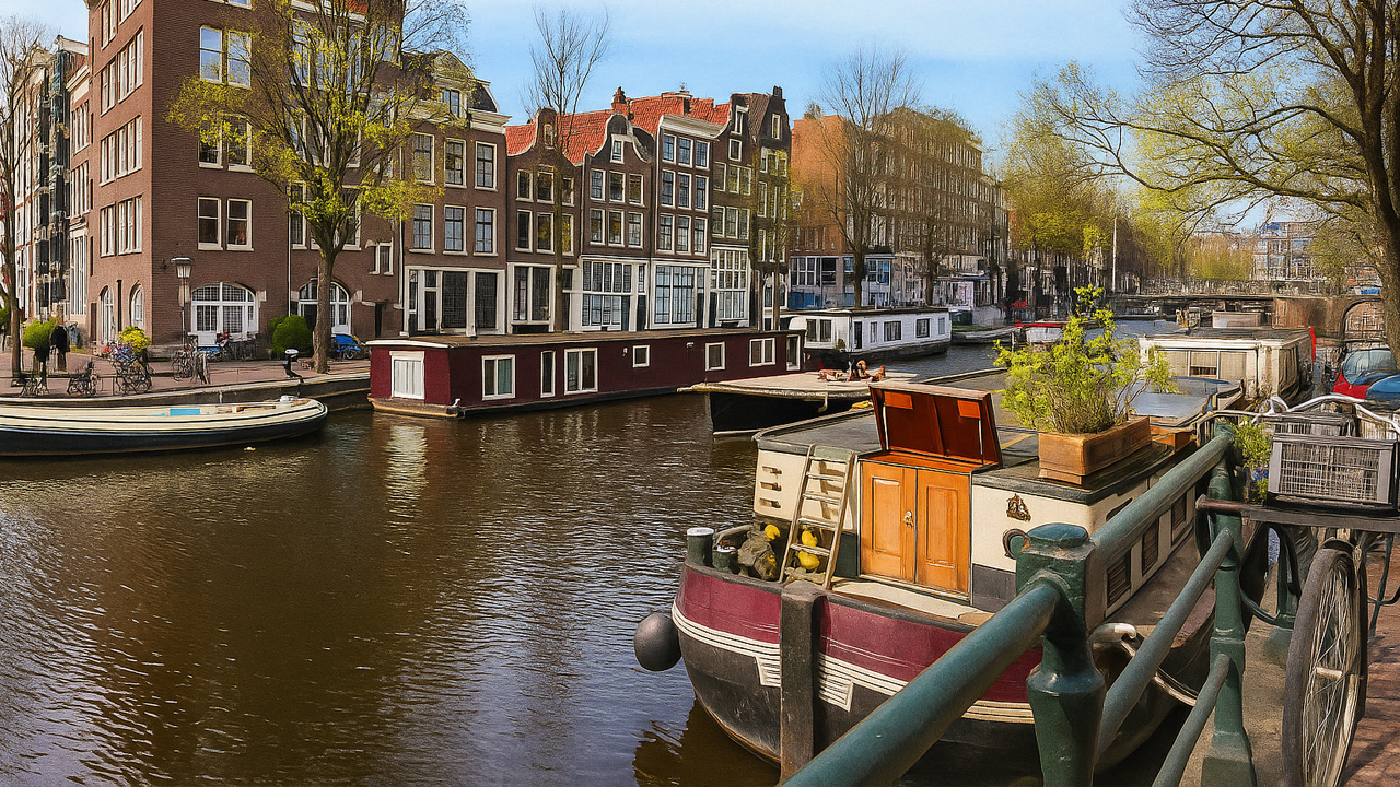 Strålande Solig Dag i Amsterdam, Nederländerna 2025 – Promenadtur i 4K