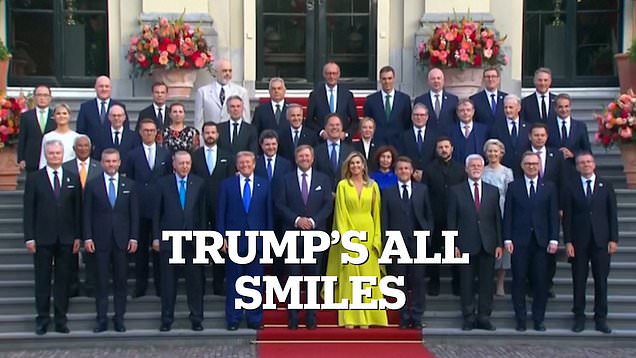 Trump's all smiles while posing for group photo at the NATO summit