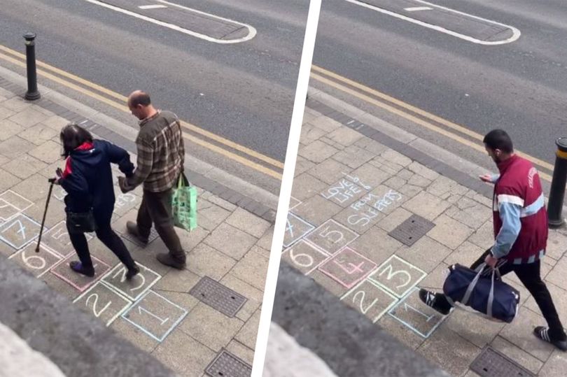 Heartwarming footage shows 'big kids' enjoying hopscotch drawn by ...