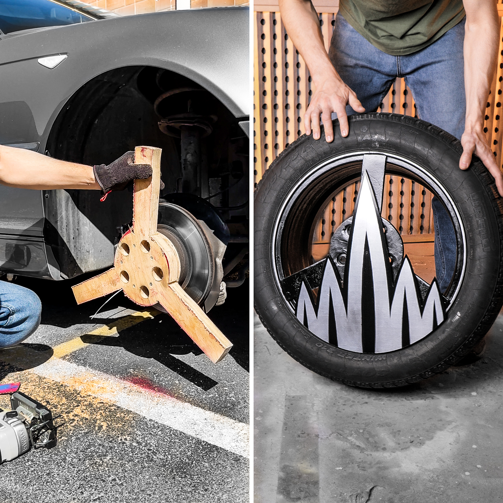 He created a spinning rim! From melted metal into a stunning design!