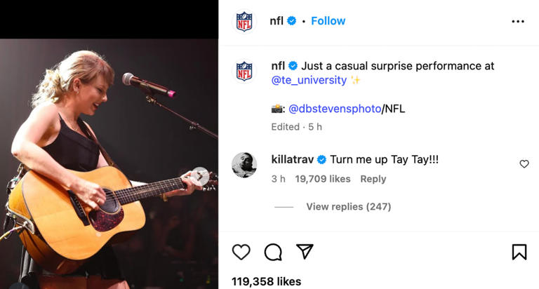 Taylor Swift leads sing-a-long to her own song with NFL players - watch