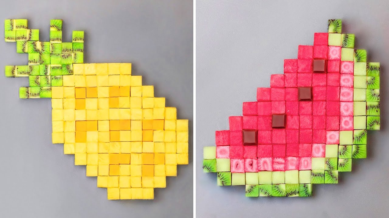 How to Make Satisfying Pixel Fruit Art 🍍🍉 | Pineapple & Watermelon ...