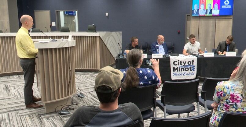Minot mayoral candidates address priorities if elected at Chamber forum