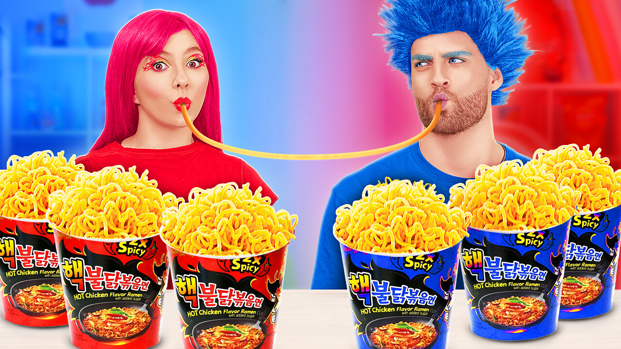 Fire vs Water Cooking Challenge | Who is better? Red vs Blue Food By ...