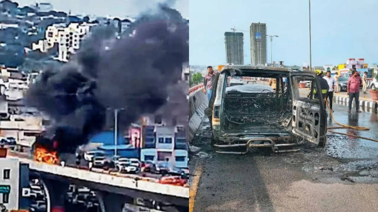 Hyderabad SUV fire on PVNR Expressway: Driver jumps out in time ...