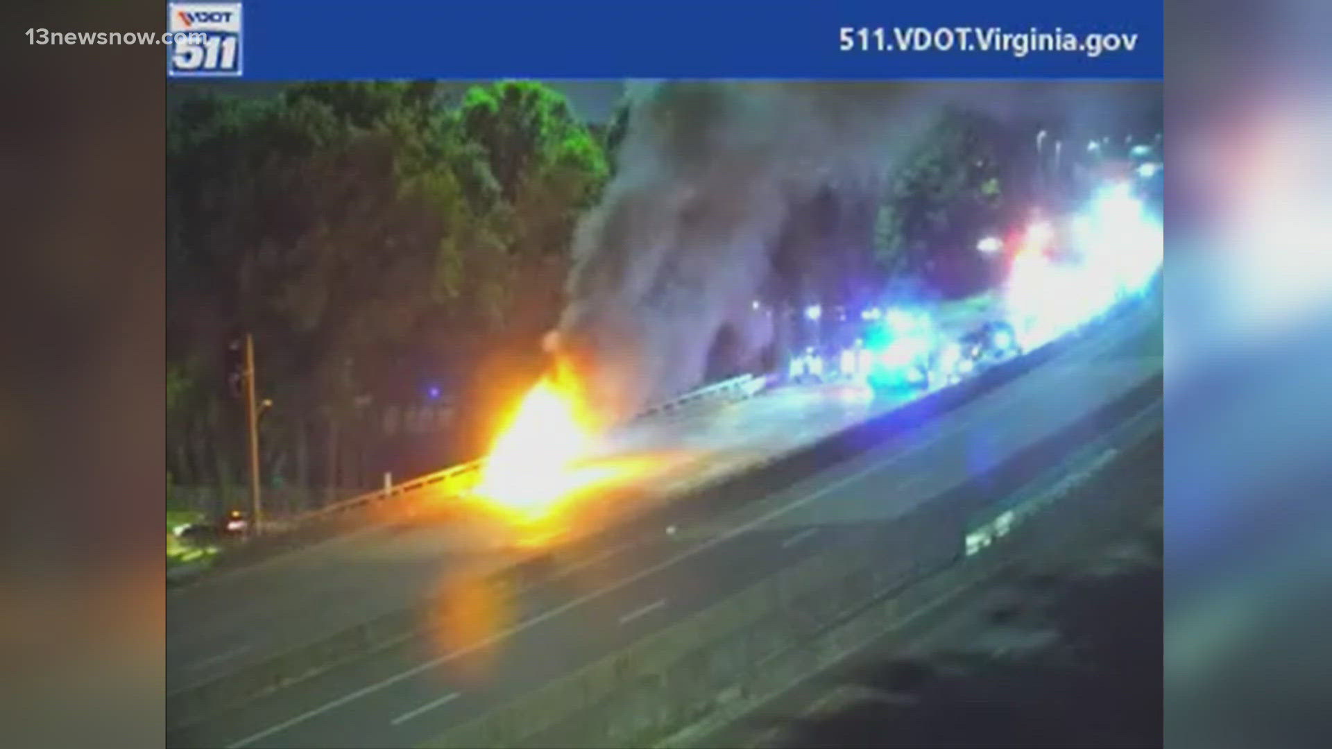 Norfolk car fire brings traffic to a standstill