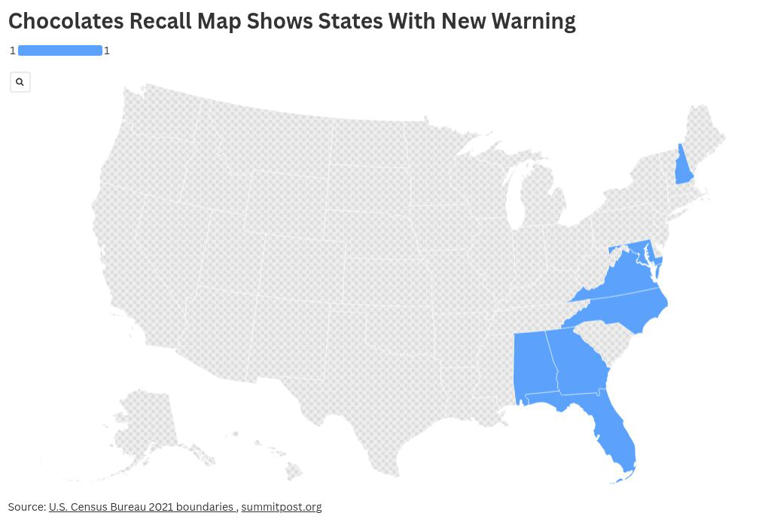 Chocolates recall map shows states with new warning