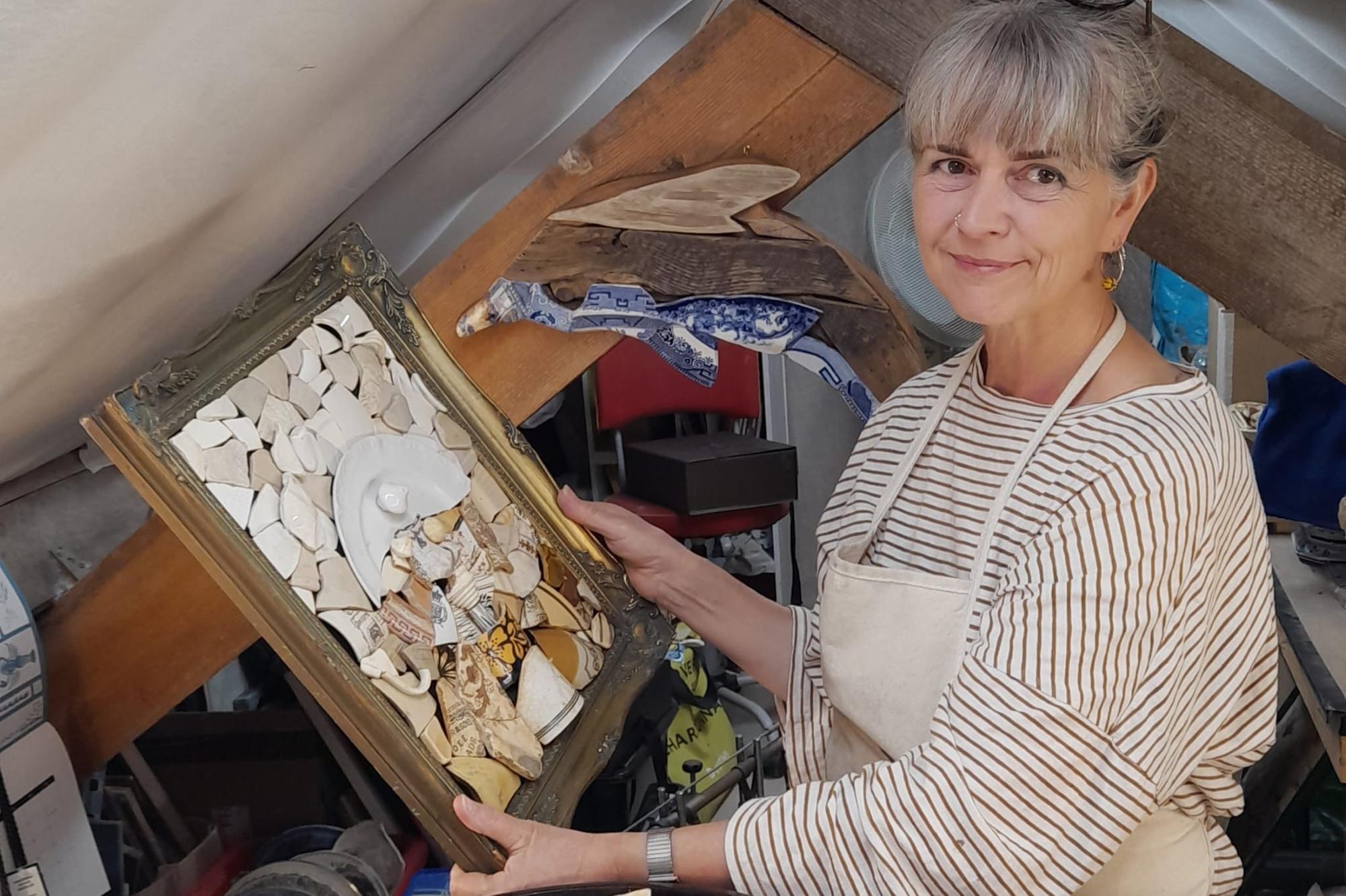 Whitby artist / mudlark launches new exhibition of found pottery sculptures