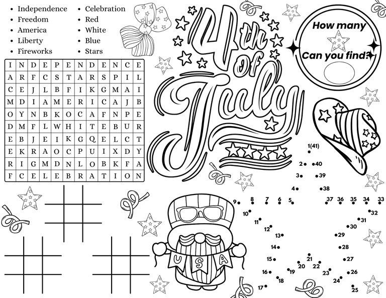 10 Free Pages of Printable Fourth Of July Activities