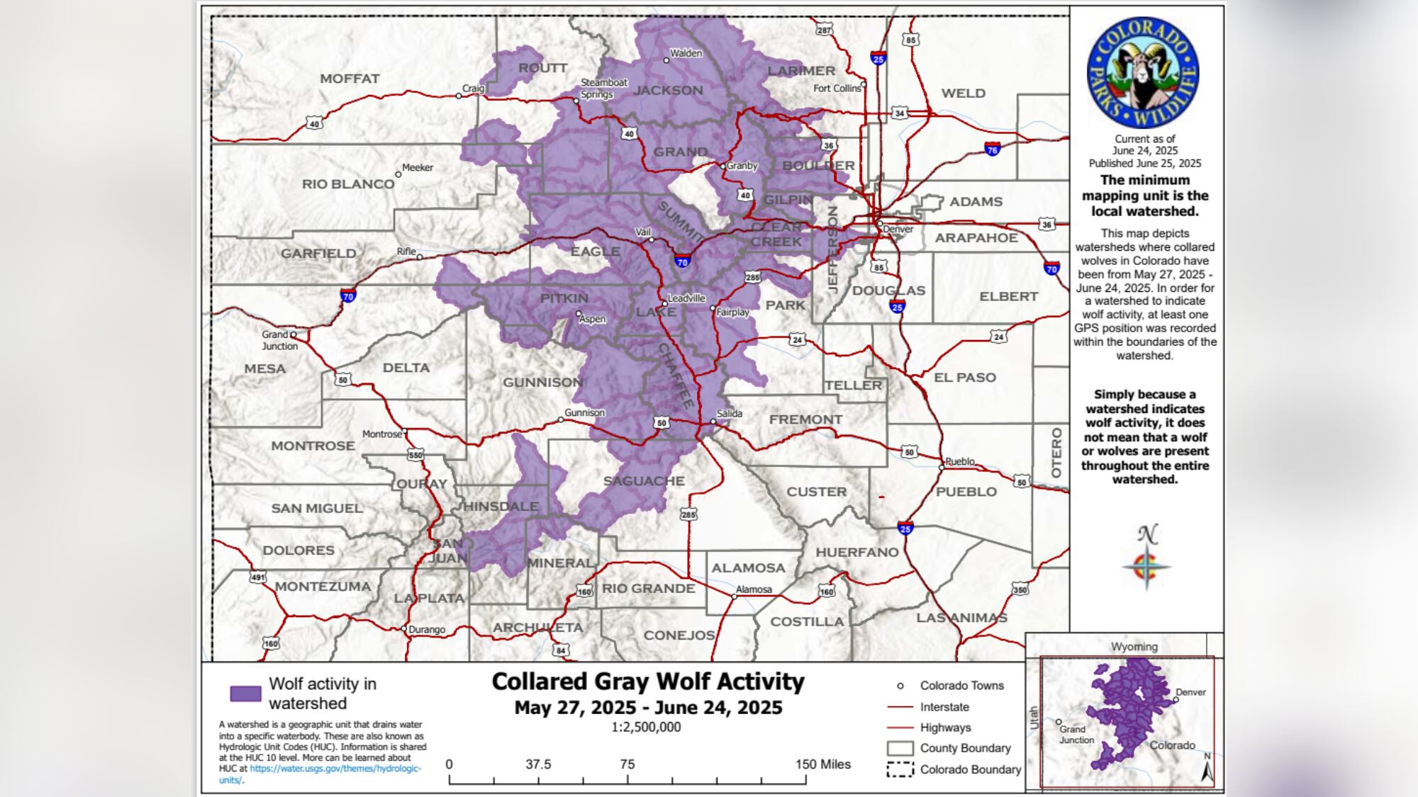 Colorado Parks and Wildlife releases June gray wolf activity map