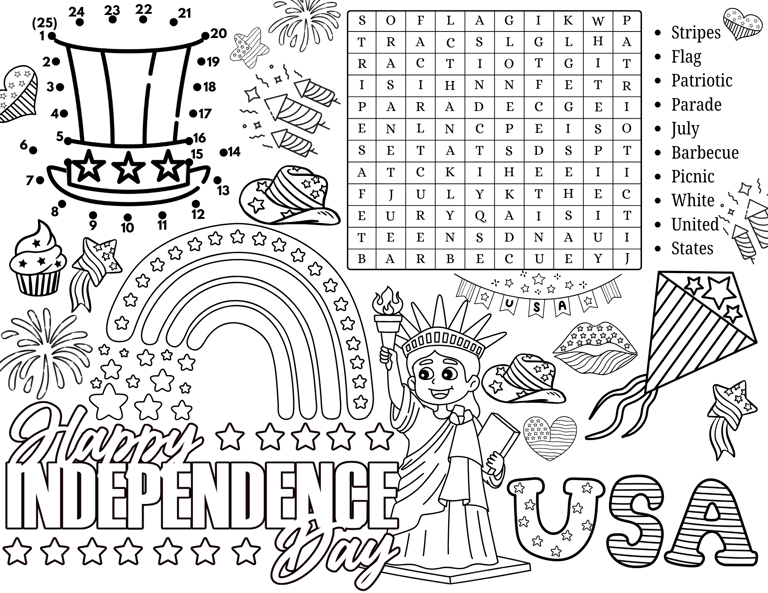 10 free pages of printable Fourth of July activities