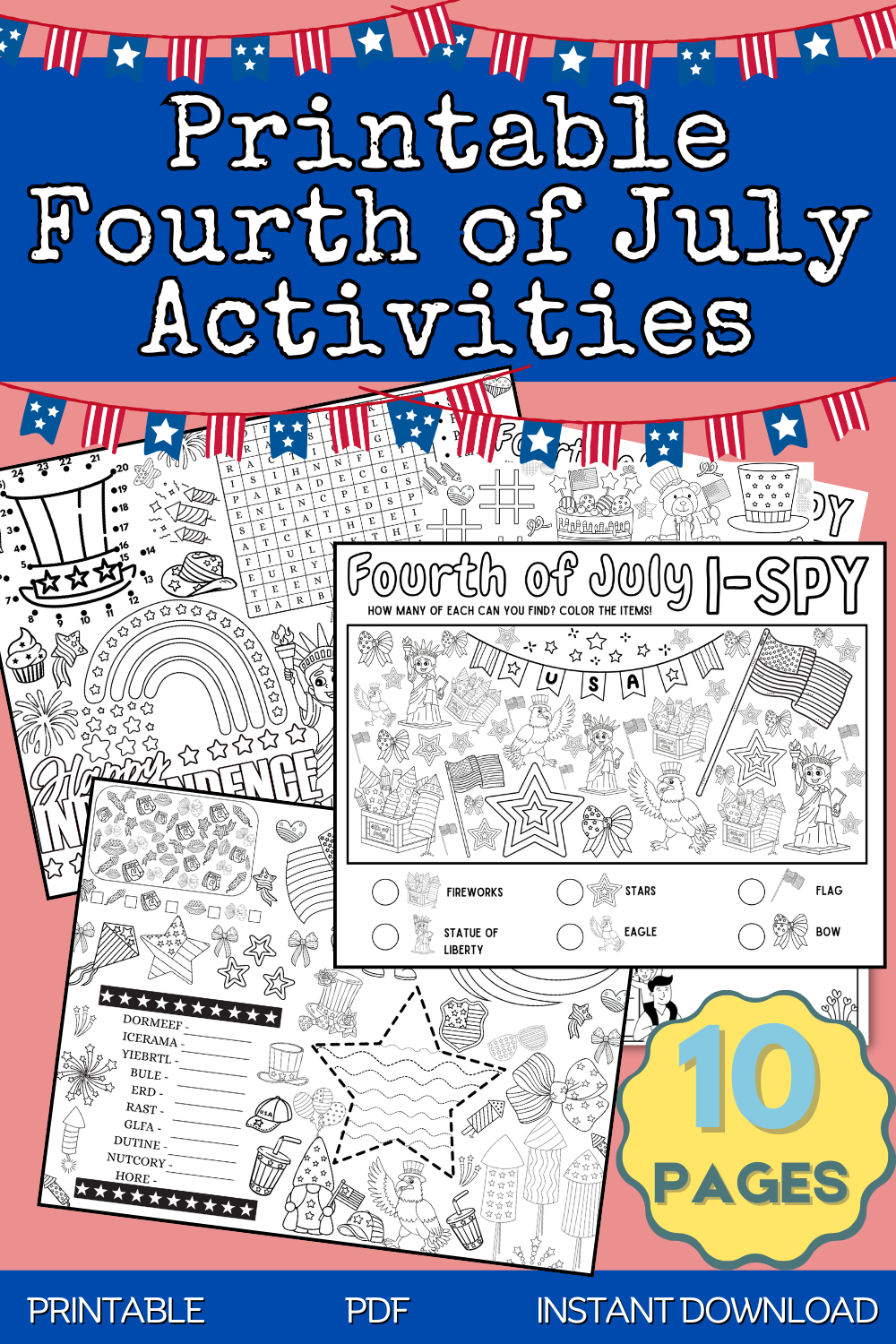 10 Free Pages of Printable Fourth Of July Activities